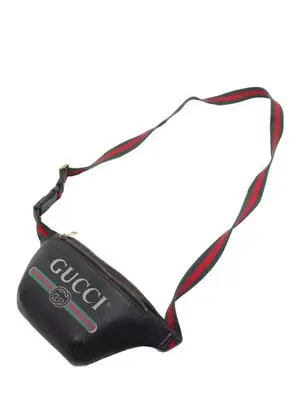 Gucci Grained Calfskin Web Logo Belt Bag - Black