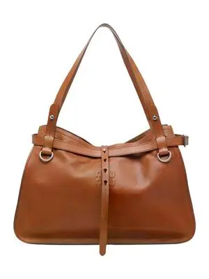 Miu Miu Leather Shoulder Bag With Detachable Pochette - Brown