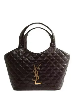 Saint Laurent Icare Diamond-quilted Lambskin Tote Bag - Brown