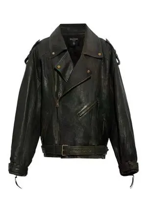 Balmain Belted Leather Biker Jacket - Black