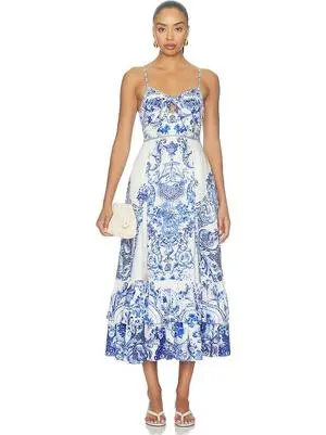 Camilla Ruffle Hem Tie Front Maxi Dress - Blue