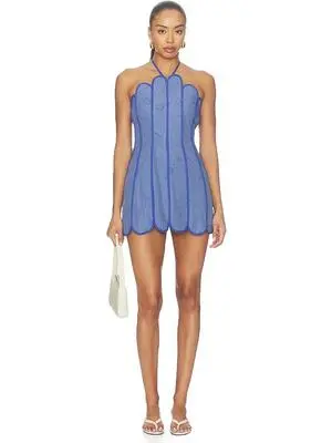 Azulu Halterneck Mini Dress With Eyelet Detailing - Blue