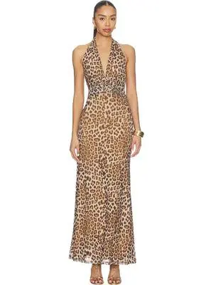 Bardot Elera Printed Mesh Maxi Dress - Brown