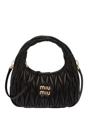 Miu Miu Wander Matelassé Leather Hobo Bag - Black