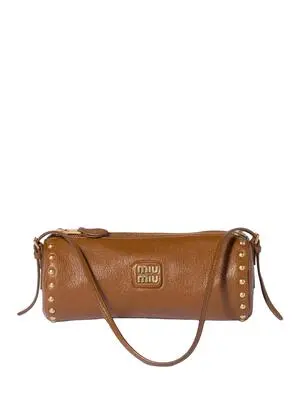 Miu Miu Leather Pouch With Stud Embellishments - Brandy