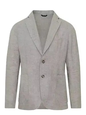 PATRICK ASSARAF Single-breasted Linen Chambray Blazer - Grey