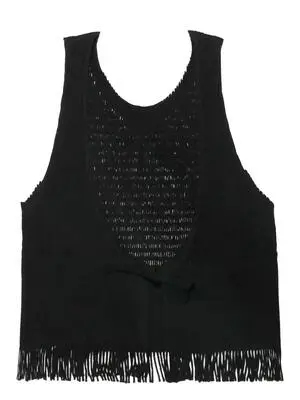 Issey Miyake Open-knit Fringe Trim Top - Black