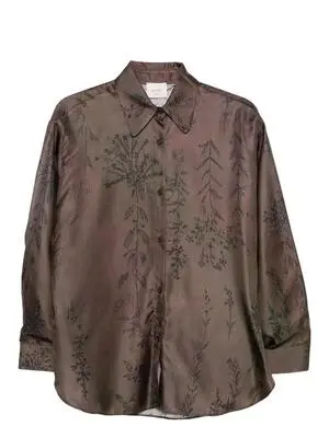 ALYSI Silk Floral Print Shirt - Brown