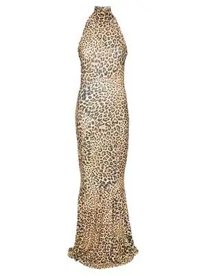 Norma Kamali Halterneck Fishtail Gown Maxi Dress - Neutrals