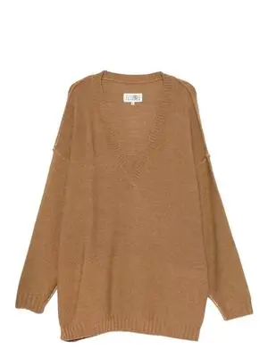 MAISON MARGIELA V-neck Oversized Knit Sweater - Brown