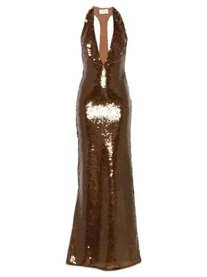 THE NEW ARRIVALS ILKYAZ OZEL Olympia Sequin-embellished Maxi Dress - Brown
