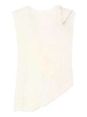 Issey Miyake Pleated Boat Neck Cap Sleeve Blouse - Neutrals
