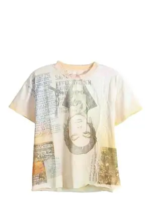 SAITOS Graphic-print Distressed T-shirt - Neutrals