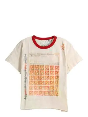 SAITOS Graphic-print Raw-edge T-shirt - Neutrals