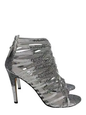 STUART WEITZMAN Python Embossed Strappy Stiletto Sandals - Grey