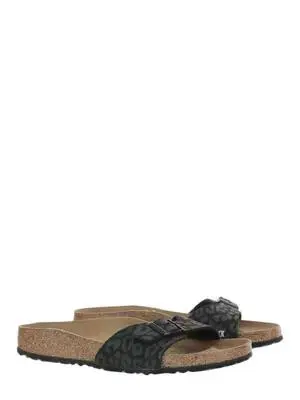 BIRKENSTOCK Madrid Leopard Print Slide Sandals - Black