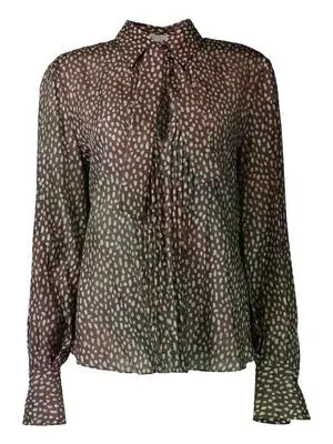 Brunello Cucinelli Silk Abstract Polka Dot Shirt - Brown