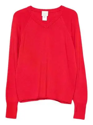 ALYSI Cashmere V-neck Knit With Thumb Slots - Red