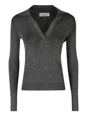 ROBERTO COLLINA Ribbed Polo-collar Sweater With Metallic Finish - Black