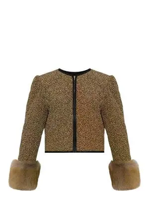 Valentino Garavani Leopard Print Faux Fur Trimmed Quilted Jacket - Neutrals