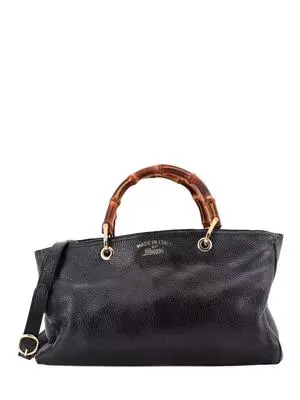 Gucci Bamboo Shopper Leather Medium Tote Bag - Black