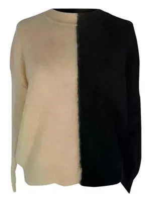 Saint Laurent Two-tone Crew Neck Long Sleeve Sweater - Neutrals