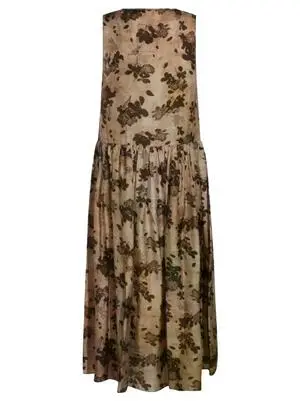 UMA WANG Sleeveless Floral Print Midi Dress - Neutrals