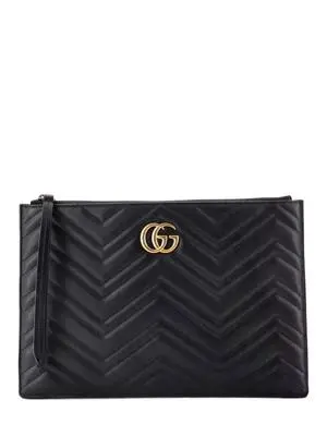 Gucci Gg Marmont Matelasse Leather Pouch - Black