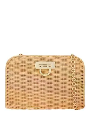 FERRAGAMO Diana Woven Clutch With Gancini Clasp - Neutrals