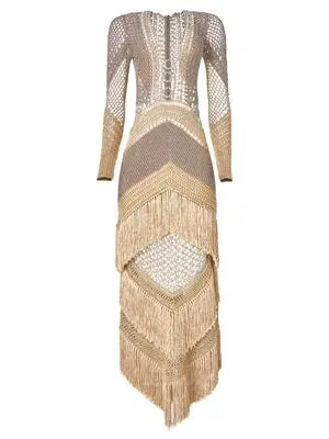 ANDREA ALMEIDA Clara Fringe Tiered Crocheted Maxi Dress - Multi