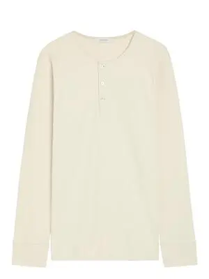 LEMAIRE Ribbed Cotton And Linen-blend Henley T-shirt - Off White