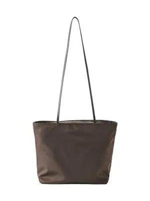 VALESQUE Spaghetti Leather-trimmed Satin Shoulder Bag - Brown