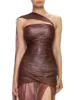 MARIA LUCIA HOHAN Marimar Ruched Metallic-finish Maxi Dress - Brown