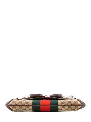 Gucci Horsebit Web Chain Gg Canvas Large Clutch Bag - Brown