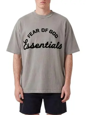 Fear Of God Relaxed Fit Cotton T-shirt With Logo And Dropped Shoulders - Grey