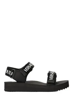 Versace Printed Logo Fabric Sandals - Black
