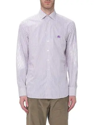 Etro Striped Cotton Poplin Shirt With Embroidered Cube Logo - Violet