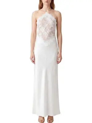 Retrofete Halterneck Satin Bridal Slip Gown Retrorfete With Lace Inserts Ivory