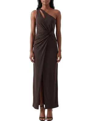 HANITA One-shoulder Cutout Midi Dress - Ebony