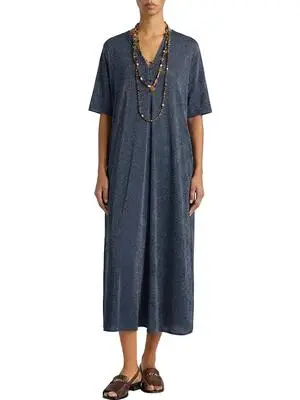 Momoni Lurex Jersey Midi Dress - Blue