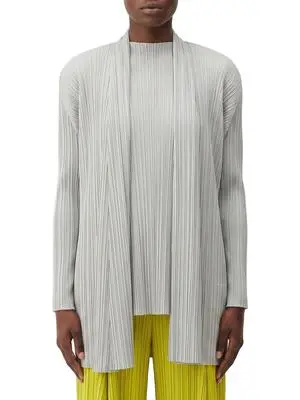 Issey Miyake Pleated Crêpe V-neck Long-sleeved Cardigan - Grey