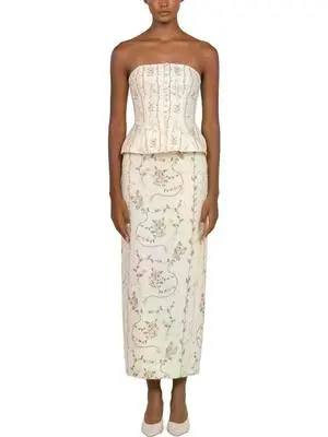 Agua Bendita Embroidered Strapless Peplum Top - Neutrals