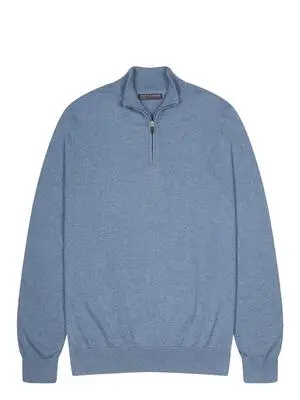 PAUL JAMES KNITWEAR Lightweight Cotton Foster Zip Neck Jumper - Blue