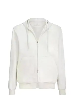 Brunello Cucinelli Techno Cotton French Terry Double Cloth Hooded Sweatshirt With Zipper Grey