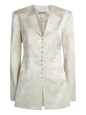 GANNI Satin Floral Jacquard Blazer - Ivory