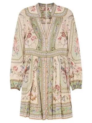 Zimmermann Roselight Plunge Tapestry Print Linen Dress - Multicolor