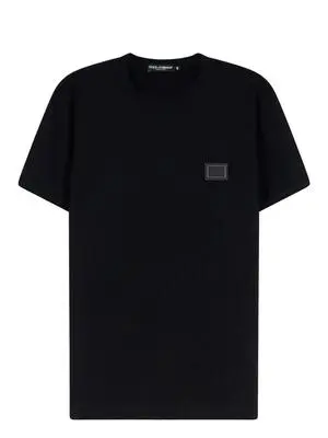 Dolce & Gabbana Cotton T-shirt With Iconic Detail - Black
