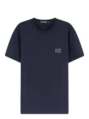 Dolce & Gabbana Cotton T-shirt With Iconic Detail - Blue