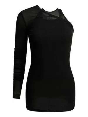 Rick Owens Asymmetrical Long Sleeve Cotton Top - Black