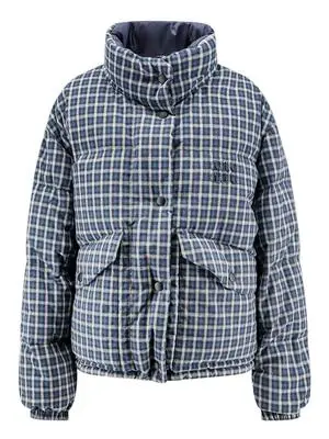 Miu Miu Reversible Madras Flannel Down Jacket - Blue